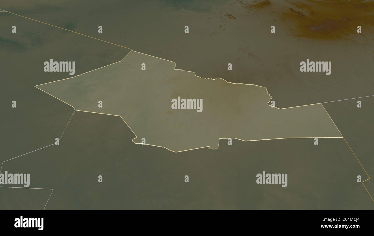 Zoom in on Kidal (region of Mali) outlined. Oblique perspective ...