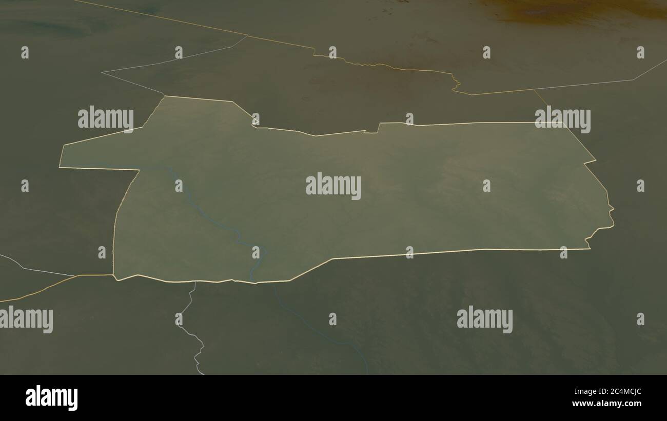 Zoom in on Gao (region of Mali) outlined. Oblique perspective ...