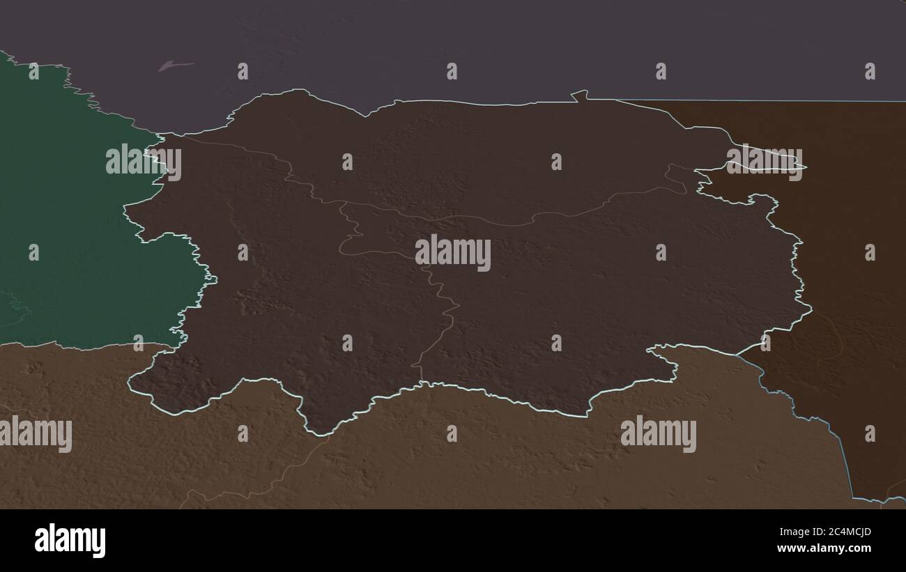 Zoom in on Kayes (region of Mali) outlined. Oblique perspective ...