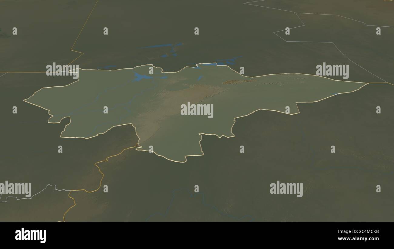 Zoom in on Mopti (region of Mali) outlined. Oblique perspective ...