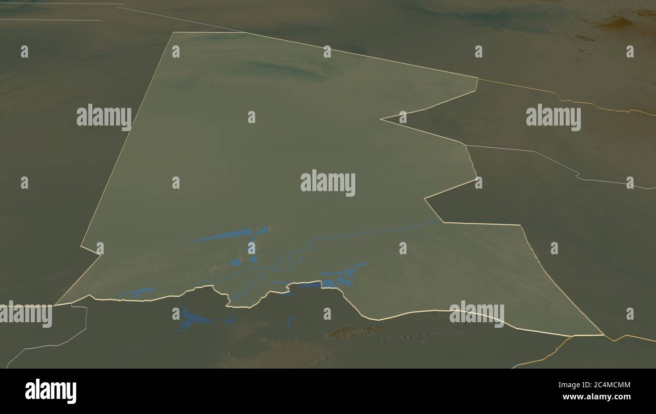 Zoom in on Timbuktu (region of Mali) outlined. Oblique perspective ...