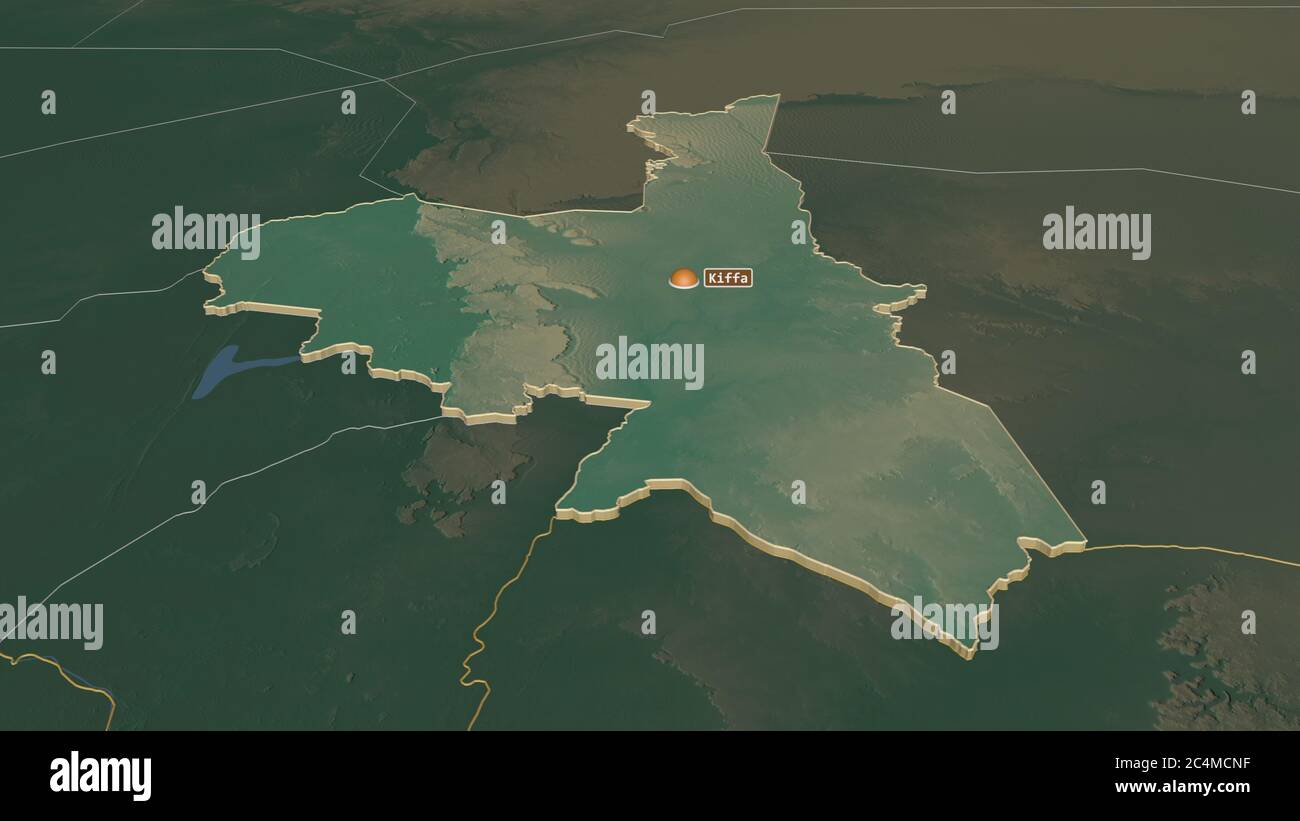 Zoom in on Assaba (region of Mauritania) extruded. Oblique perspective ...