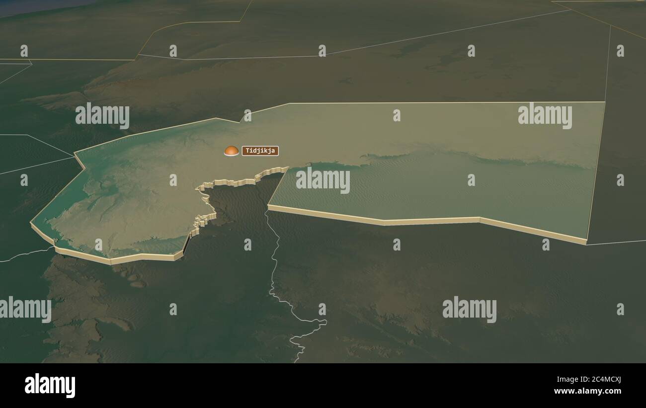 Zoom in on Tagant (region of Mauritania) extruded. Oblique perspective ...