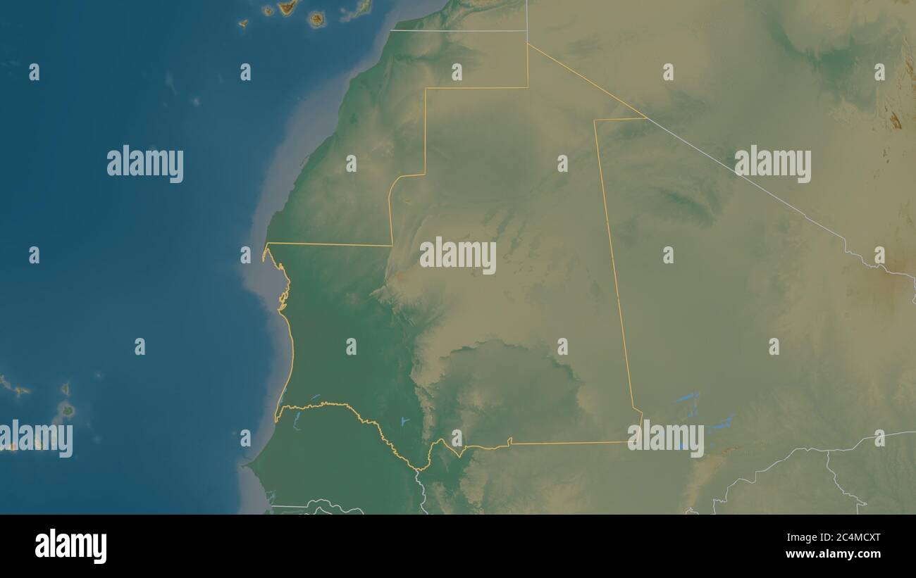 Outlined shape of the Mauritania area. Topographic relief map with ...