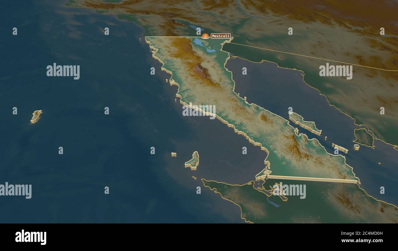 Zoom in on Baja California (state of Mexico) extruded. Oblique ...