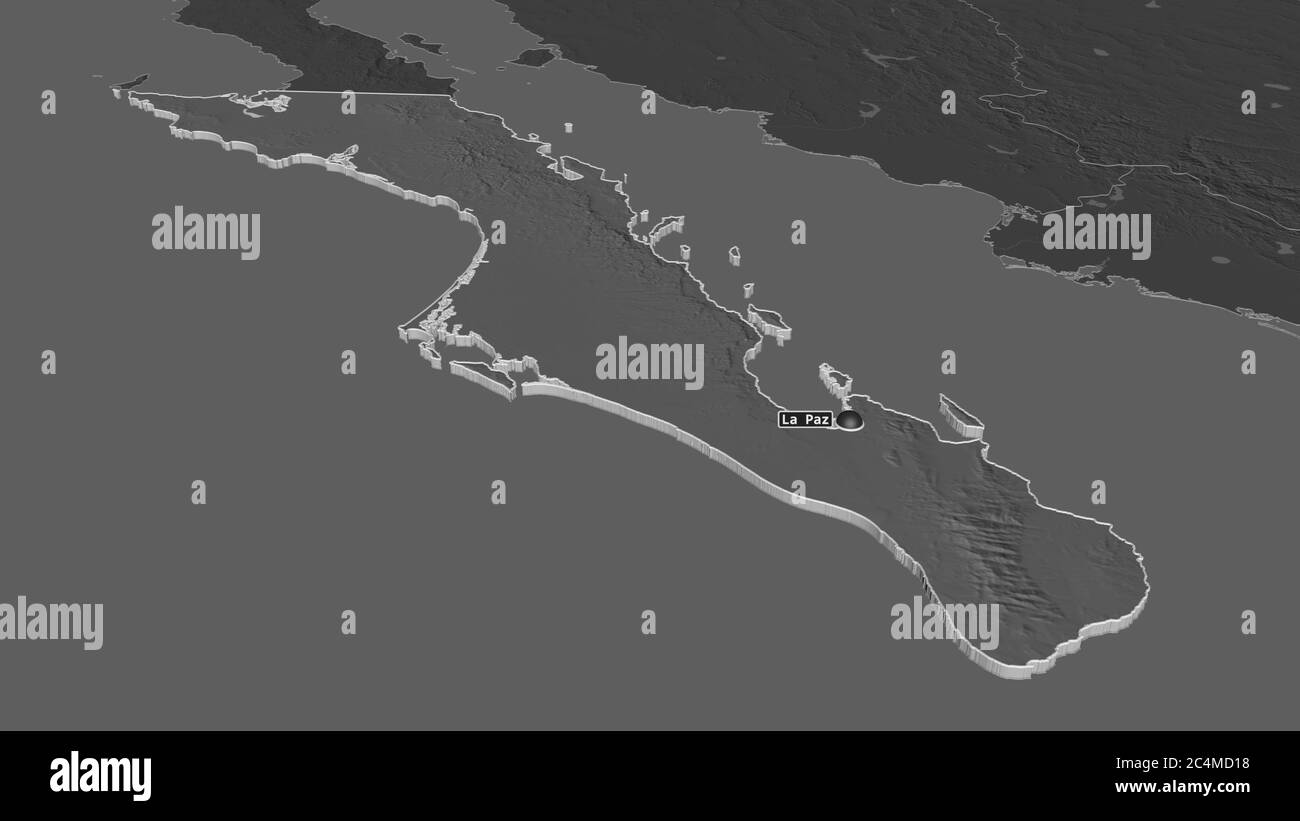 Zoom in on Baja California Sur (state of Mexico) extruded. Oblique ...