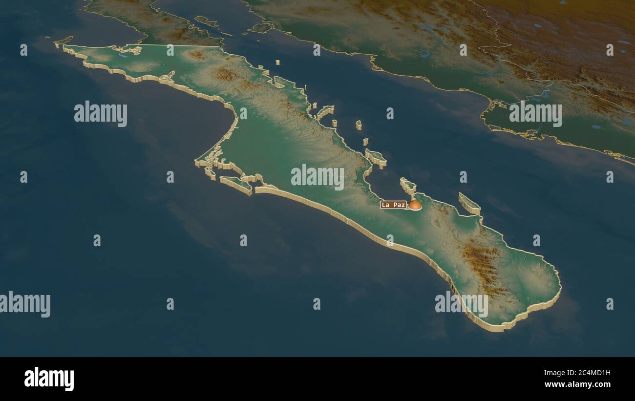 Zoom in on Baja California Sur (state of Mexico) extruded. Oblique ...