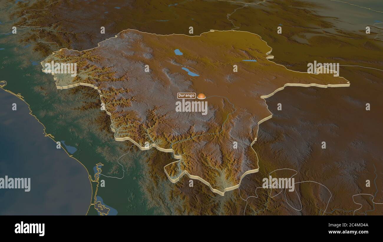 Zoom in on Durango (state of Mexico) extruded. Oblique perspective ...