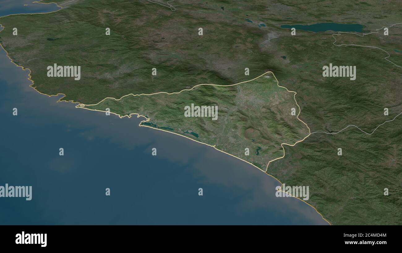 Zoom in on Colima (state of Mexico) outlined. Oblique perspective ...