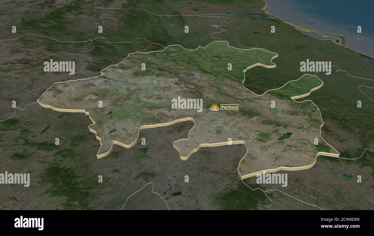 Zoom in on Hidalgo (state of Mexico) extruded. Oblique perspective ...
