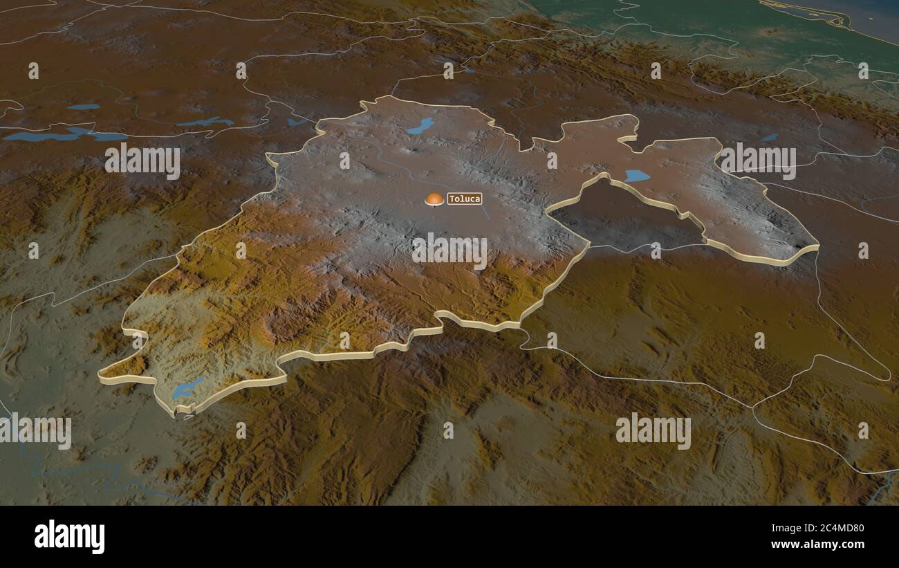 Zoom in on México (state of Mexico) extruded. Oblique perspective ...