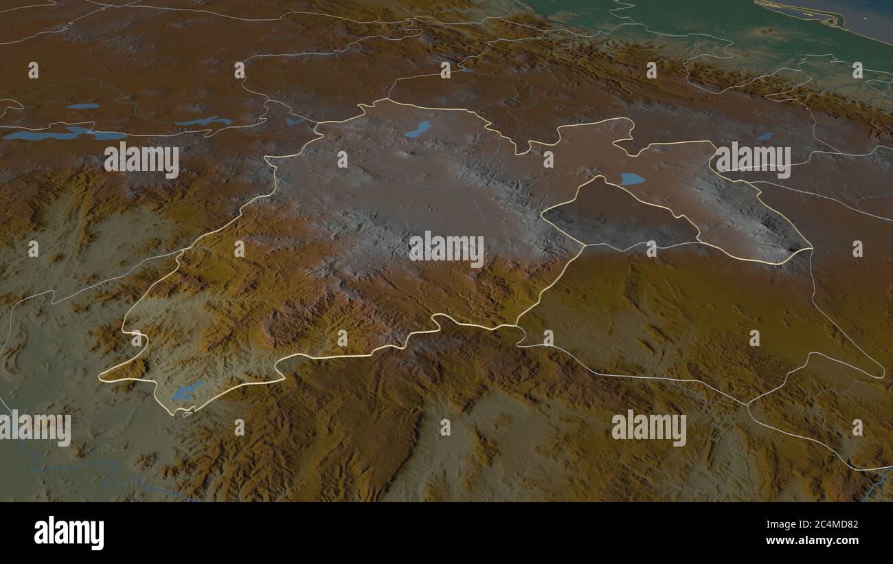 Zoom in on México (state of Mexico) outlined. Oblique perspective ...