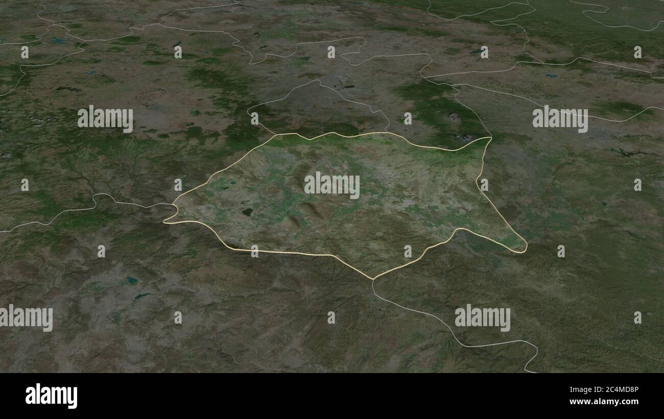 Zoom in on Morelos (state of Mexico) outlined. Oblique perspective ...