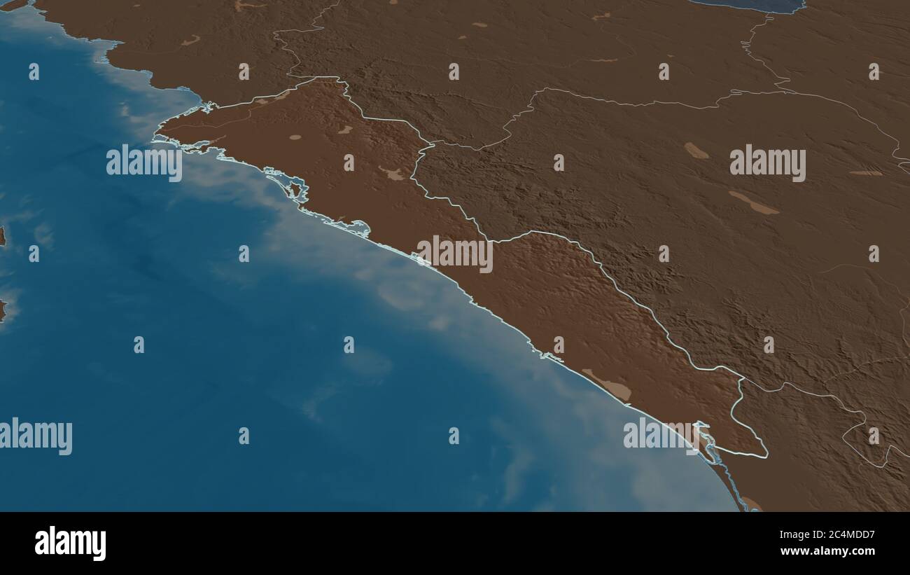 Zoom in on Sinaloa (state of Mexico) outlined. Oblique perspective ...