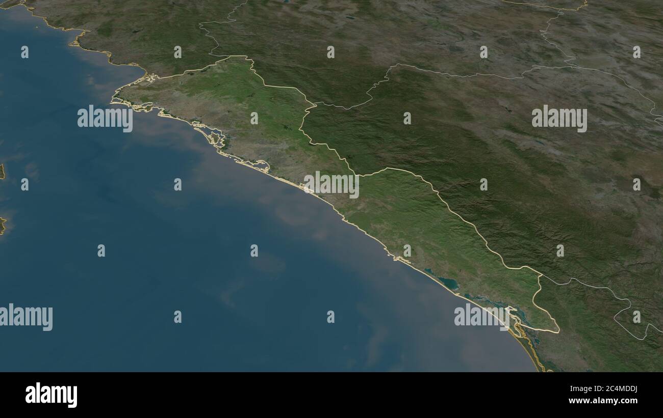 Zoom in on Sinaloa (state of Mexico) outlined. Oblique perspective ...
