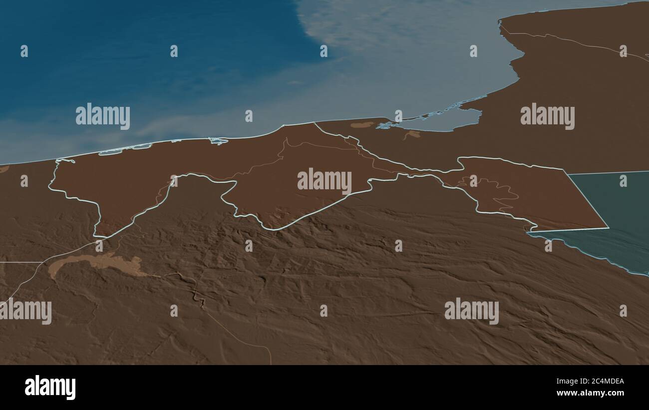 Zoom in on Tabasco (state of Mexico) outlined. Oblique perspective ...