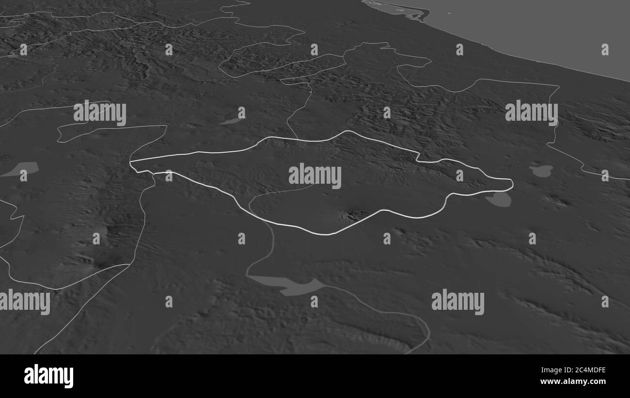 Zoom in on Tlaxcala (state of Mexico) outlined. Oblique perspective ...