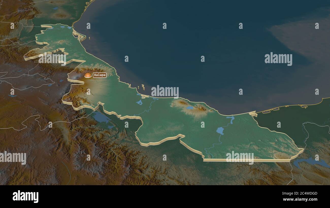 Zoom in on Veracruz (state of Mexico) extruded. Oblique perspective ...