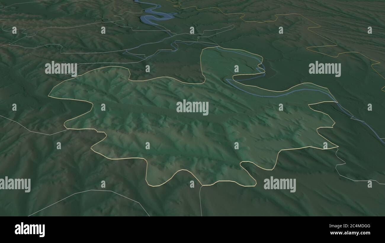Zoom in on Anenii Noi (district of Moldova) outlined. Oblique ...