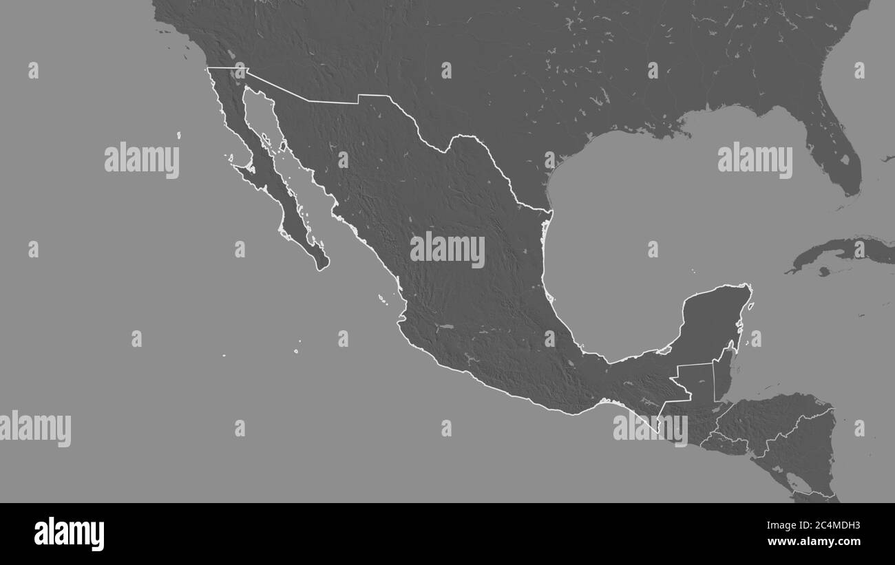 Outlined shape of the Mexico area. Bilevel elevation map with surface ...