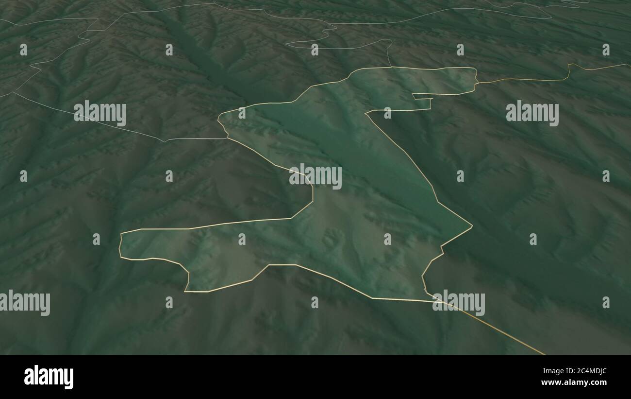 Zoom in on Basarabeasca (district of Moldova) outlined. Oblique ...
