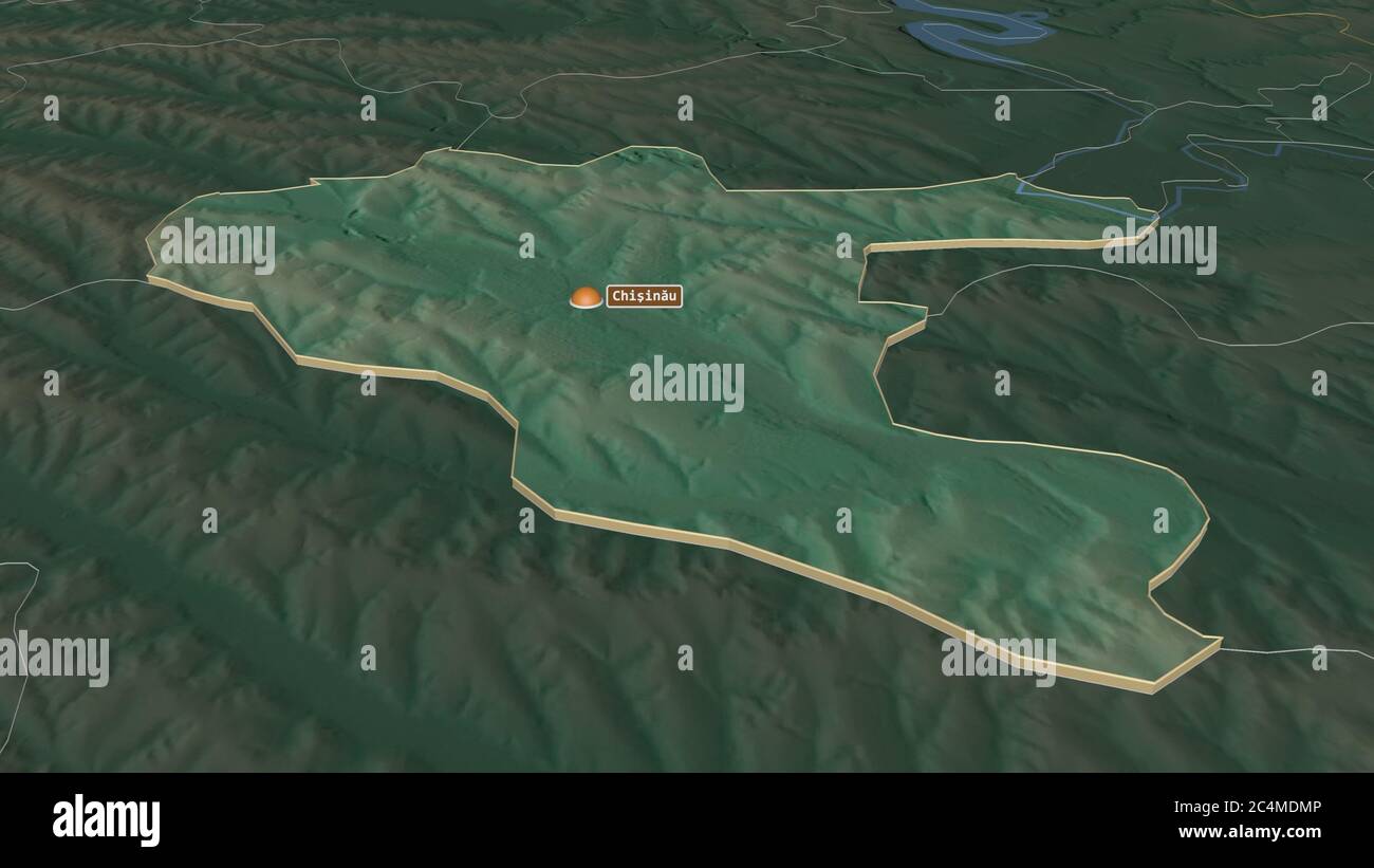 Zoom in on Chişinău (city of Moldova) extruded. Oblique perspective ...