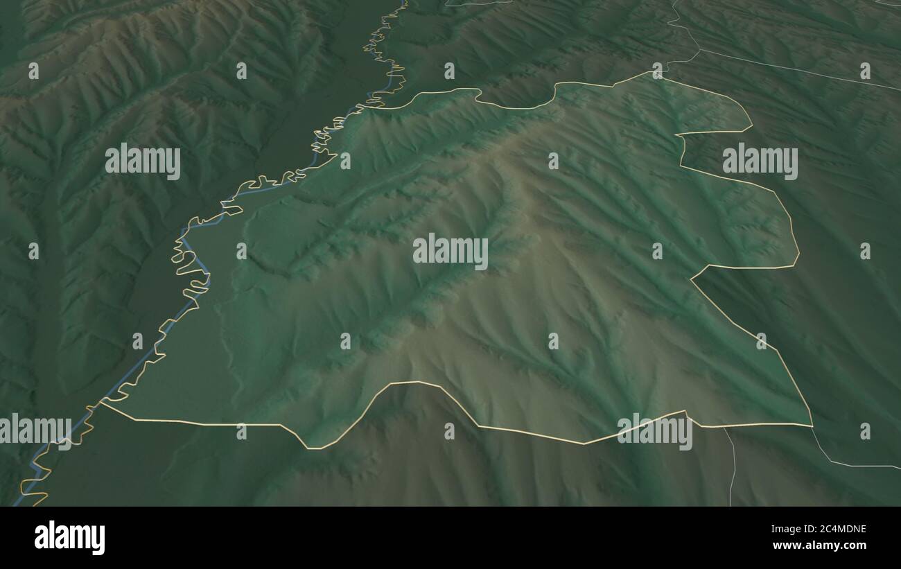 Zoom in on Cantemir (district of Moldova) outlined. Oblique perspective ...