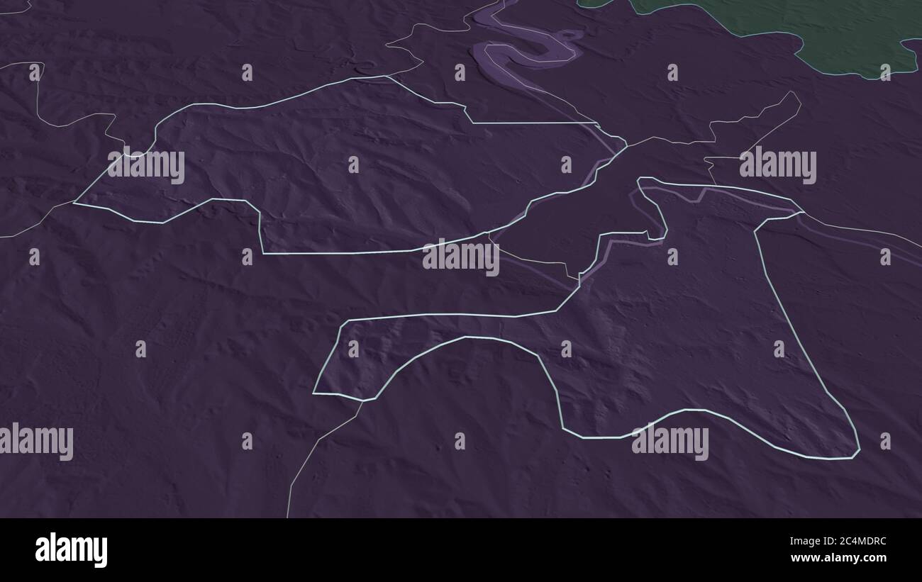 Zoom in on Criuleni (district of Moldova) outlined. Oblique perspective ...