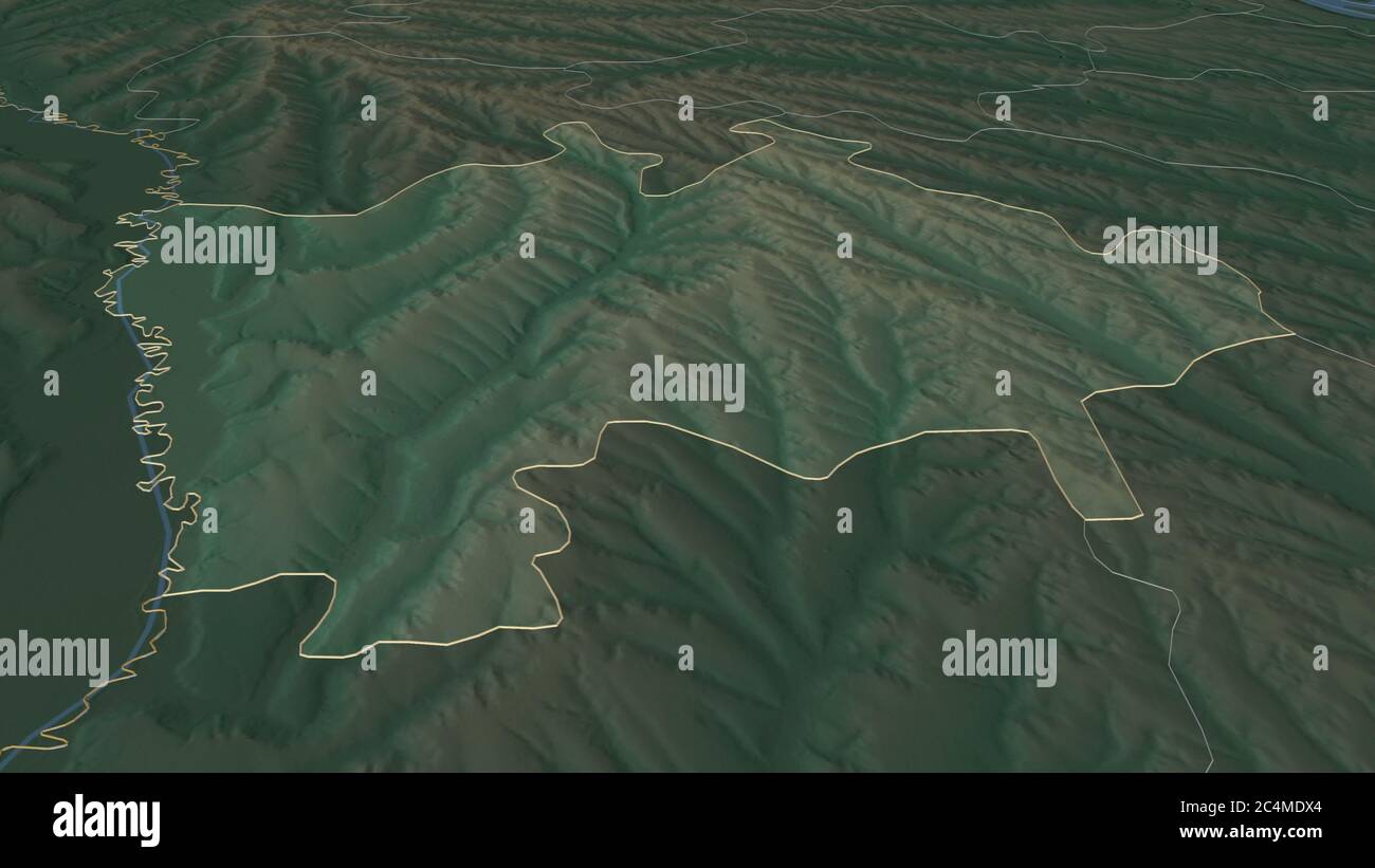 Zoom in on Hîncesti (district of Moldova) outlined. Oblique perspective ...