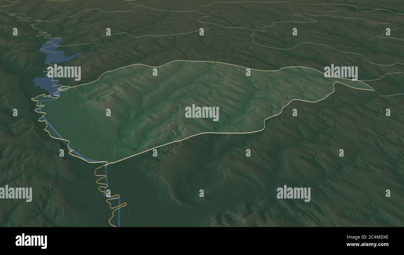 Zoom in on Glodeni (district of Moldova) outlined. Oblique perspective ...