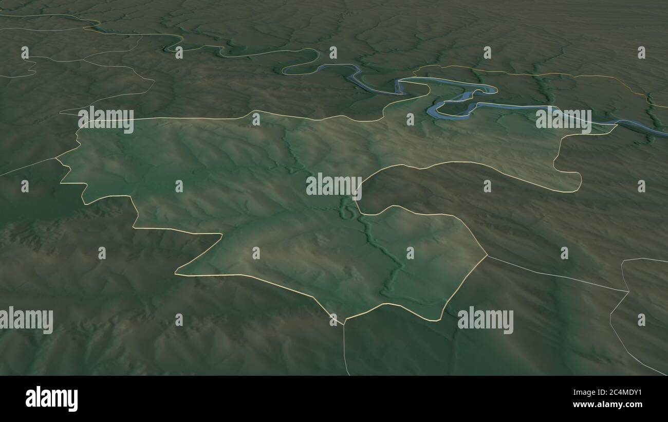Zoom in on Floreşti (district of Moldova) outlined. Oblique perspective ...
