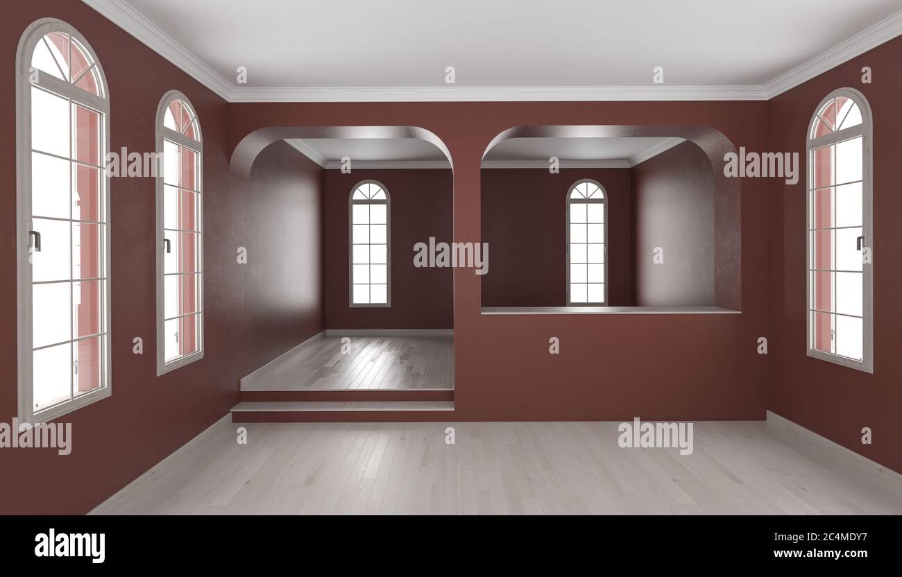 Building Interior with a Separated Raised Floor and Chevron Parquet ...