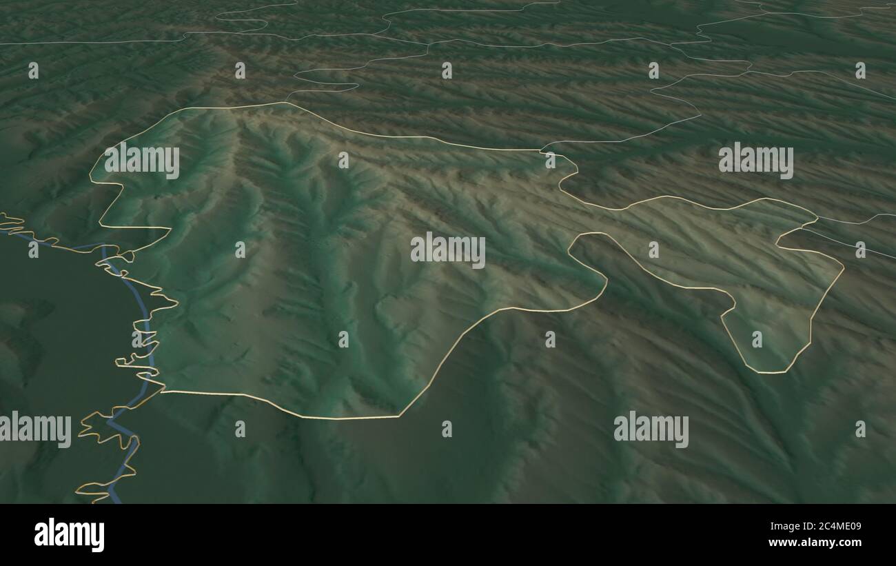 Zoom in on Nisporeni (district of Moldova) outlined. Oblique ...