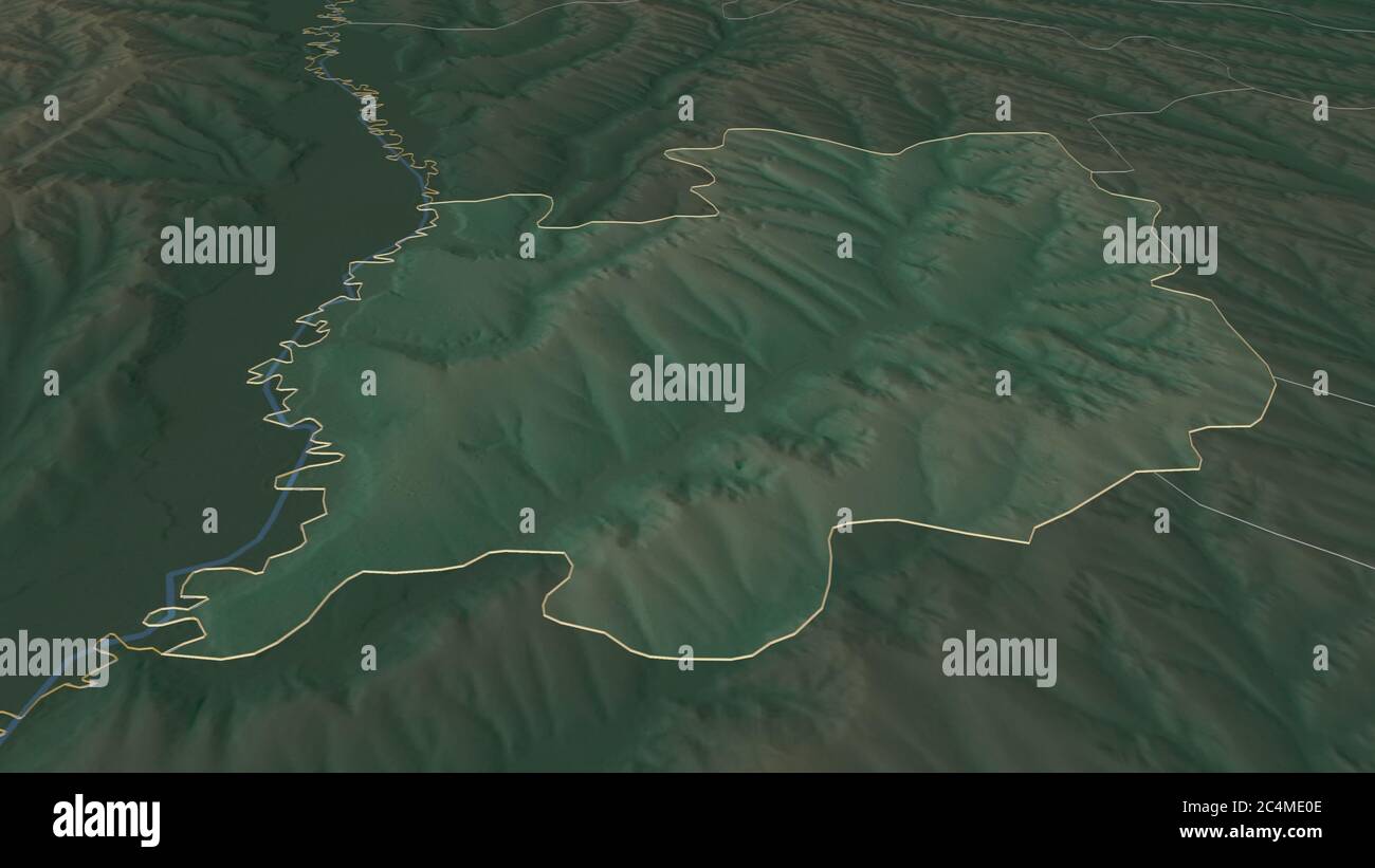 Zoom in on Leova (district of Moldova) outlined. Oblique perspective ...