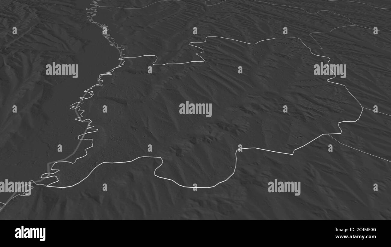 Zoom in on Leova (district of Moldova) outlined. Oblique perspective ...
