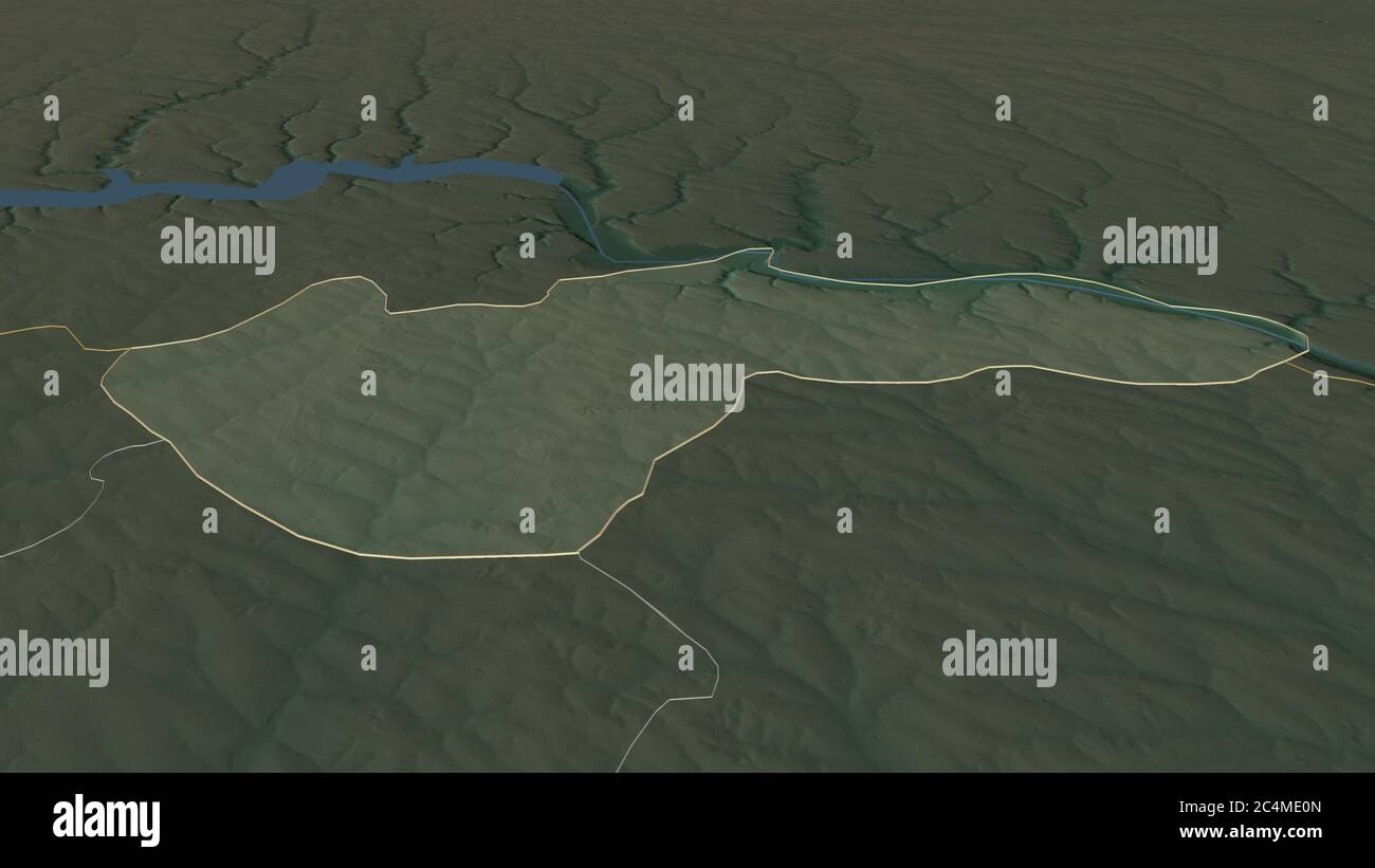 Zoom in on Ocniţa (district of Moldova) outlined. Oblique perspective ...
