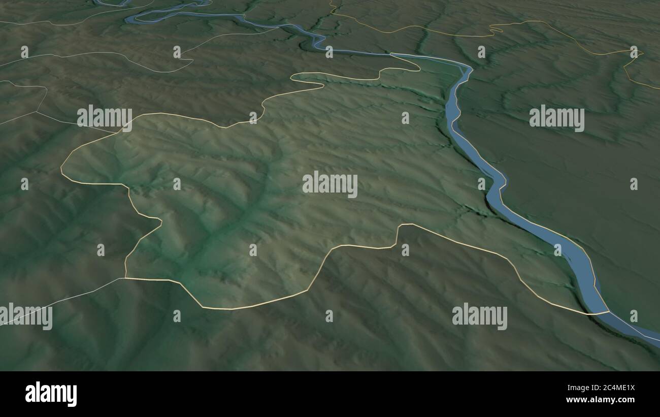 Zoom in on Rezina (district of Moldova) outlined. Oblique perspective ...
