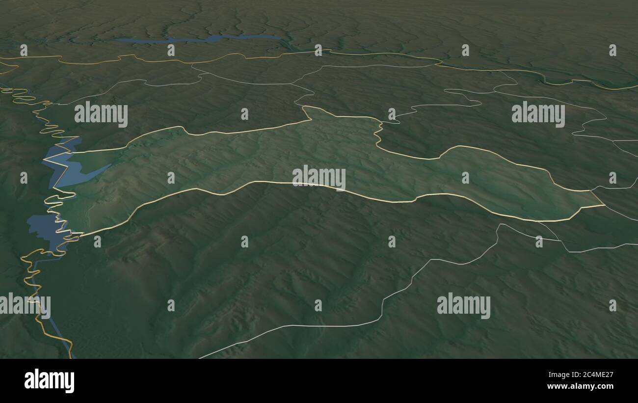 Zoom in on Rîşcani (district of Moldova) outlined. Oblique perspective ...