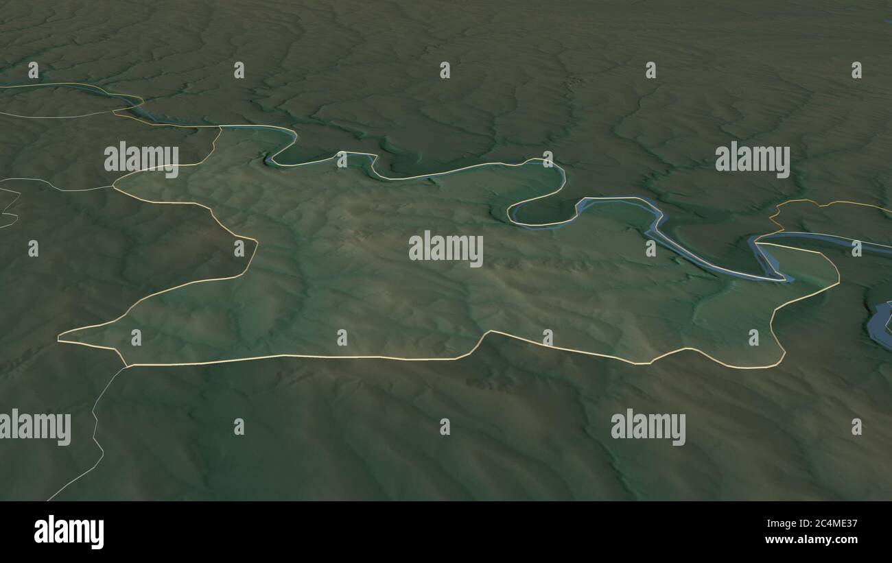 Zoom in on Soroca (district of Moldova) outlined. Oblique perspective ...