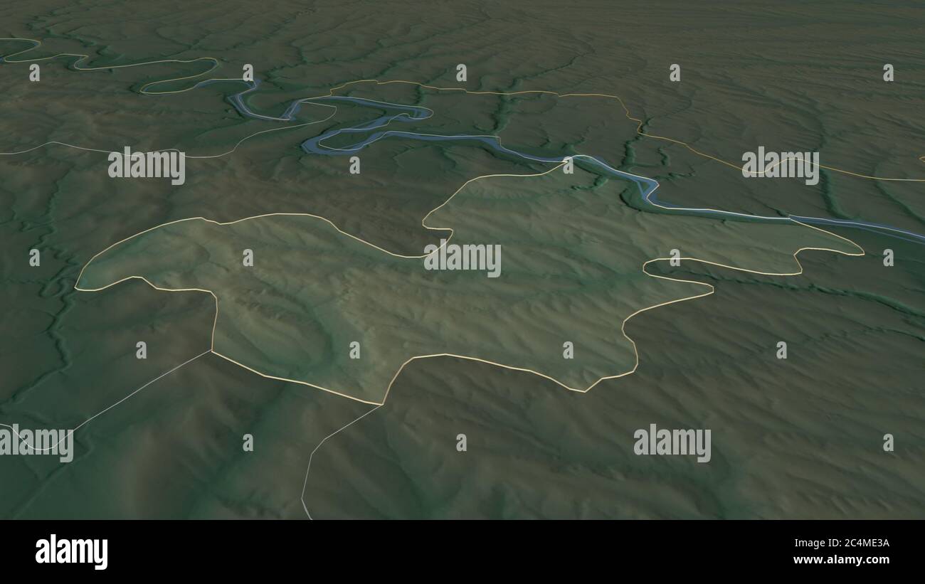 Zoom in on Şoldăneşti (district of Moldova) outlined. Oblique ...
