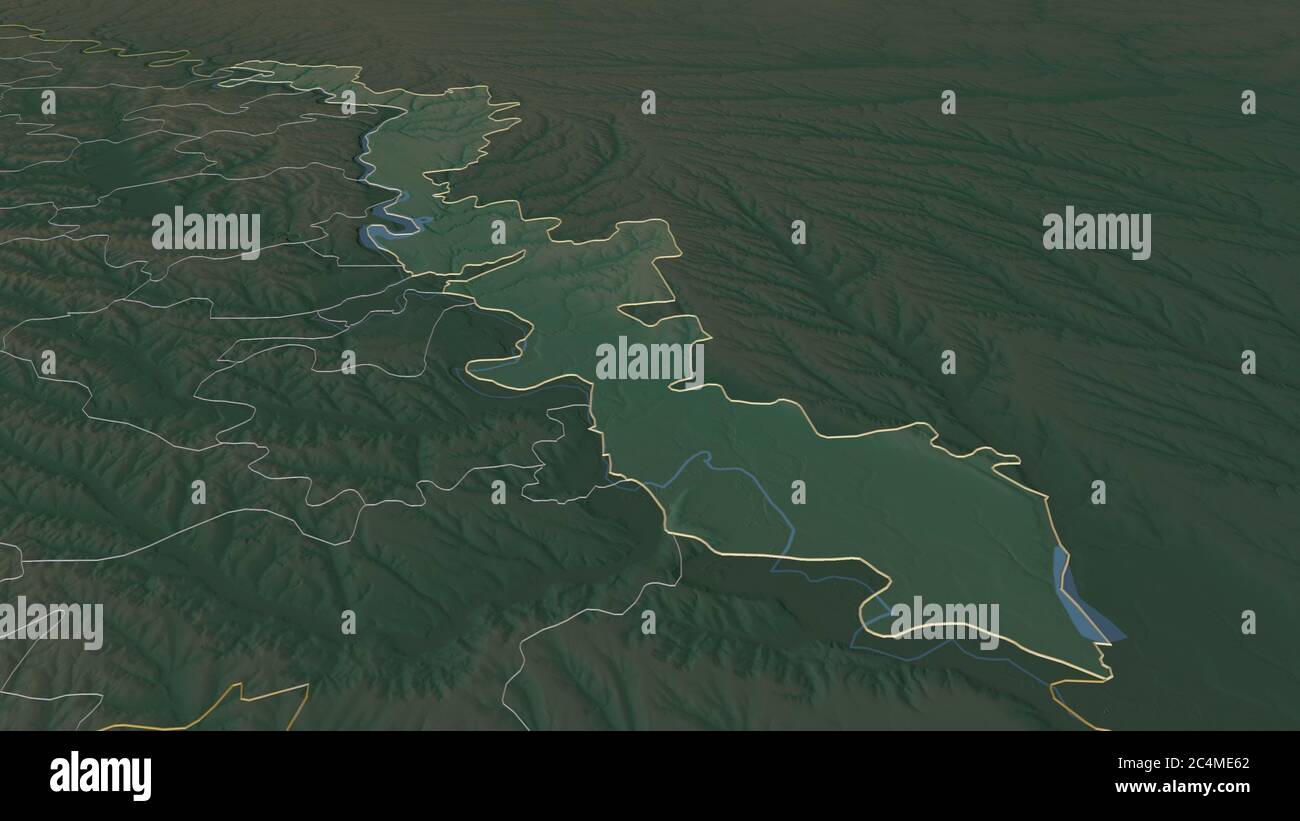 Zoom in on Transnistria (territorial unit of Moldova) outlined. Oblique ...