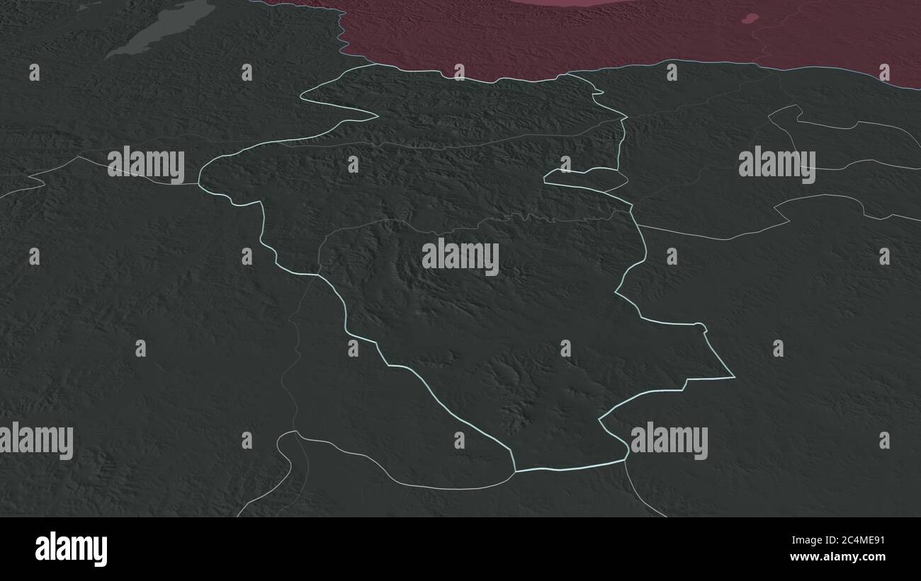 Zoom in on Bulgan (province of Mongolia) outlined. Oblique perspective ...