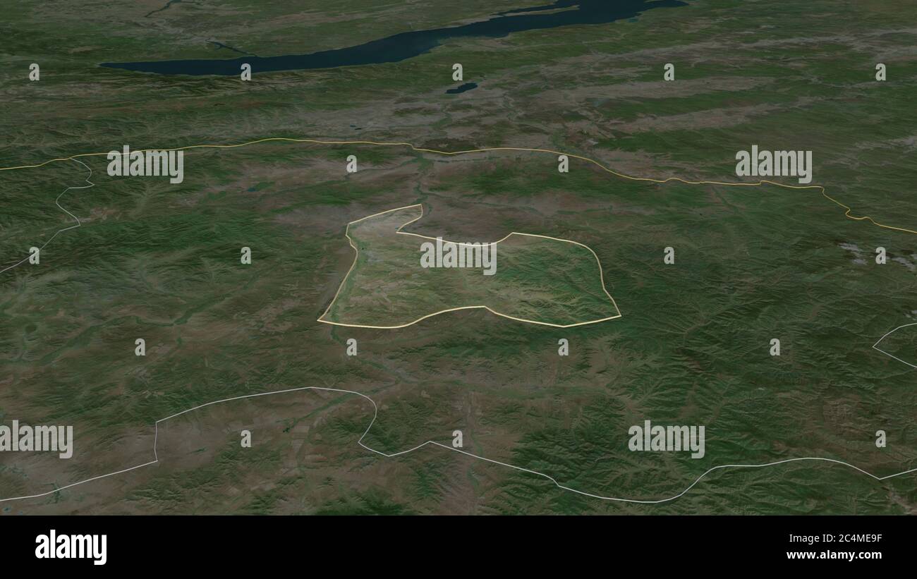 Zoom in on Darhan-Uul (municipality of Mongolia) outlined. Oblique ...