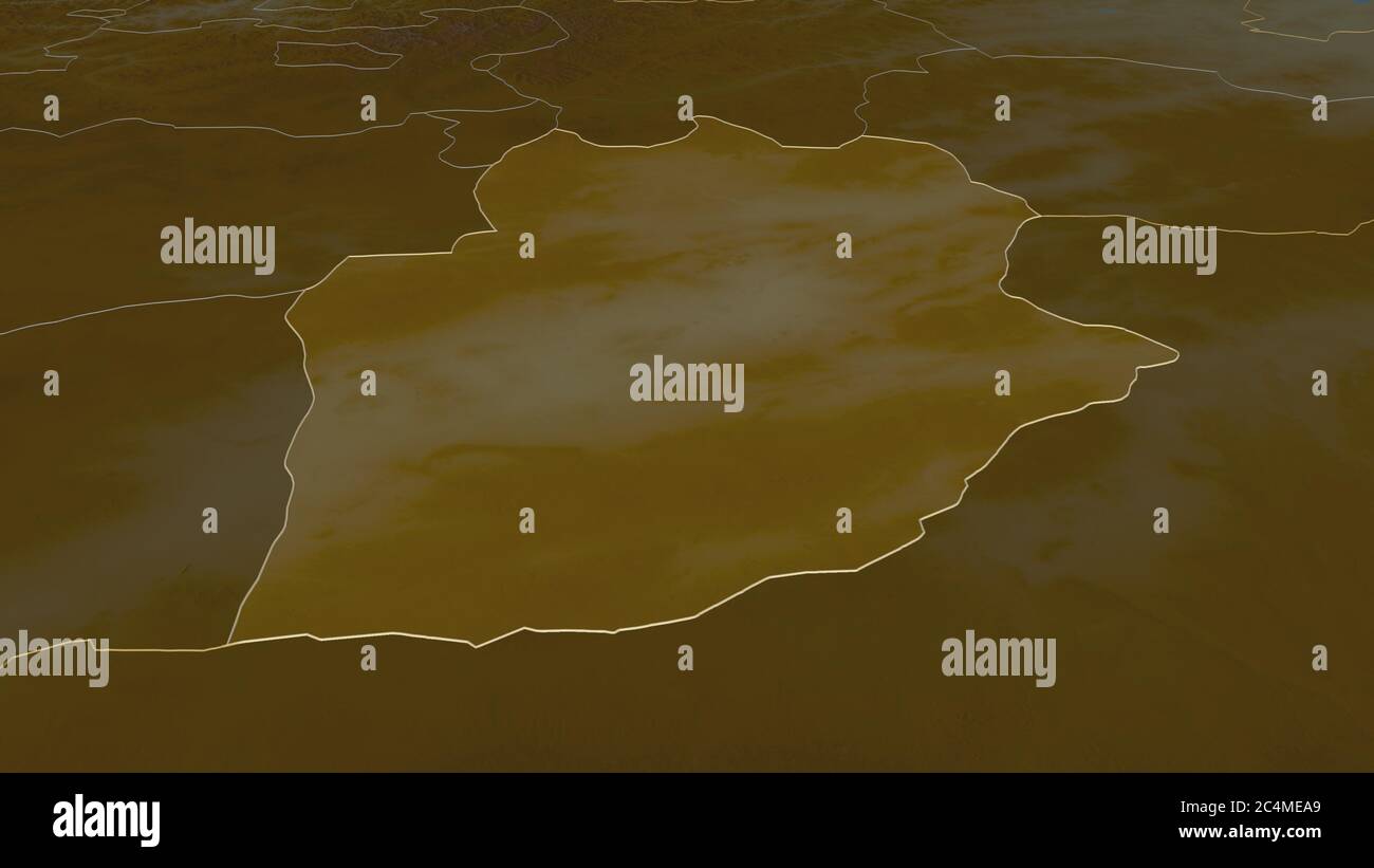 Zoom in on Dornogovi (province of Mongolia) outlined. Oblique ...