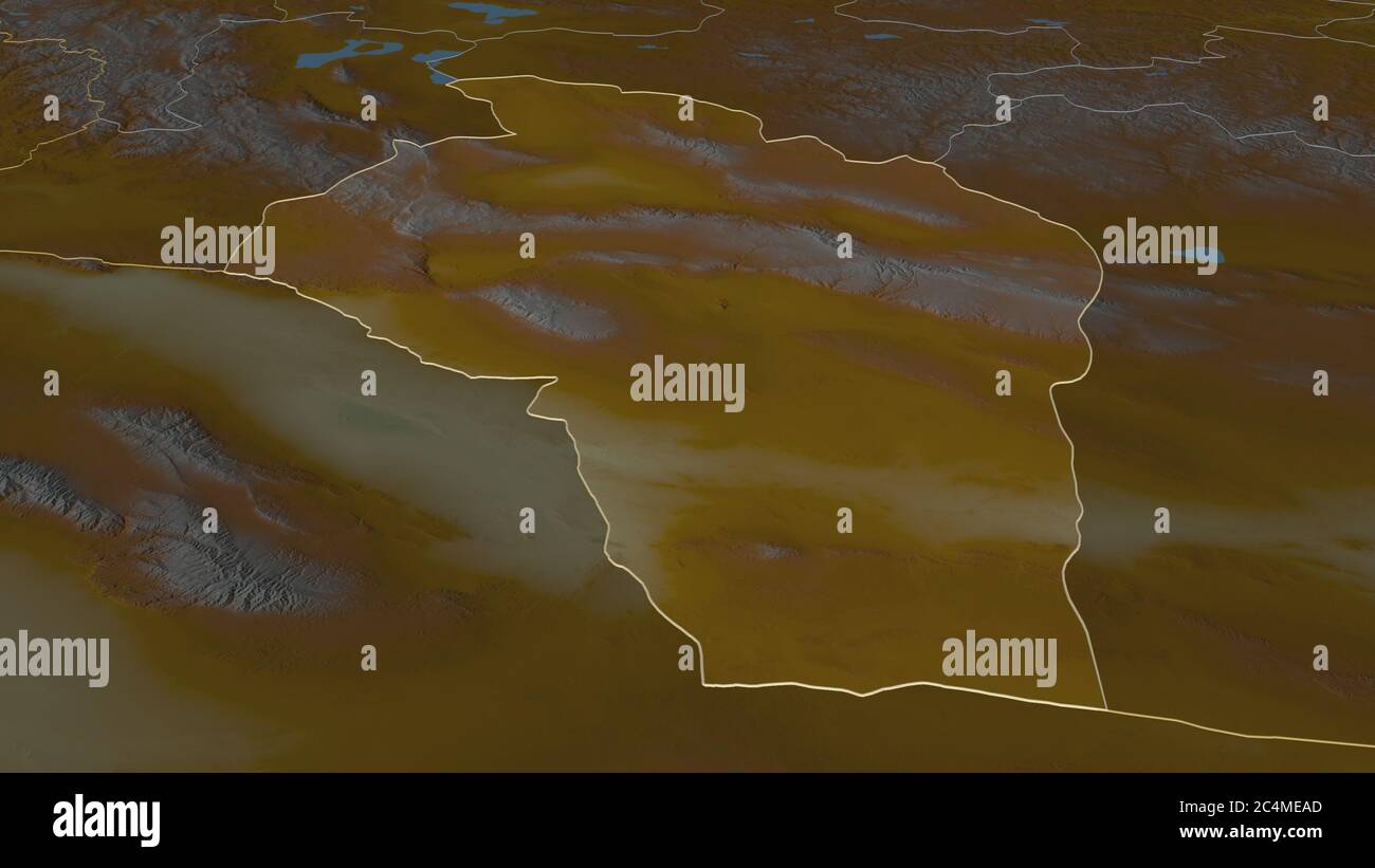 Zoom in on Govi-Altay (province of Mongolia) outlined. Oblique ...