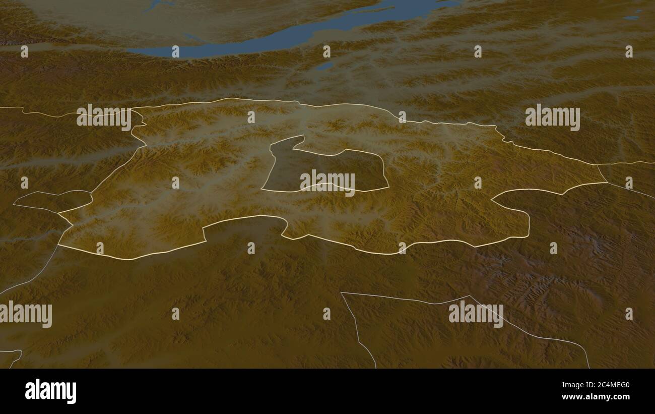 Zoom in on Selenge (province of Mongolia) outlined. Oblique perspective ...