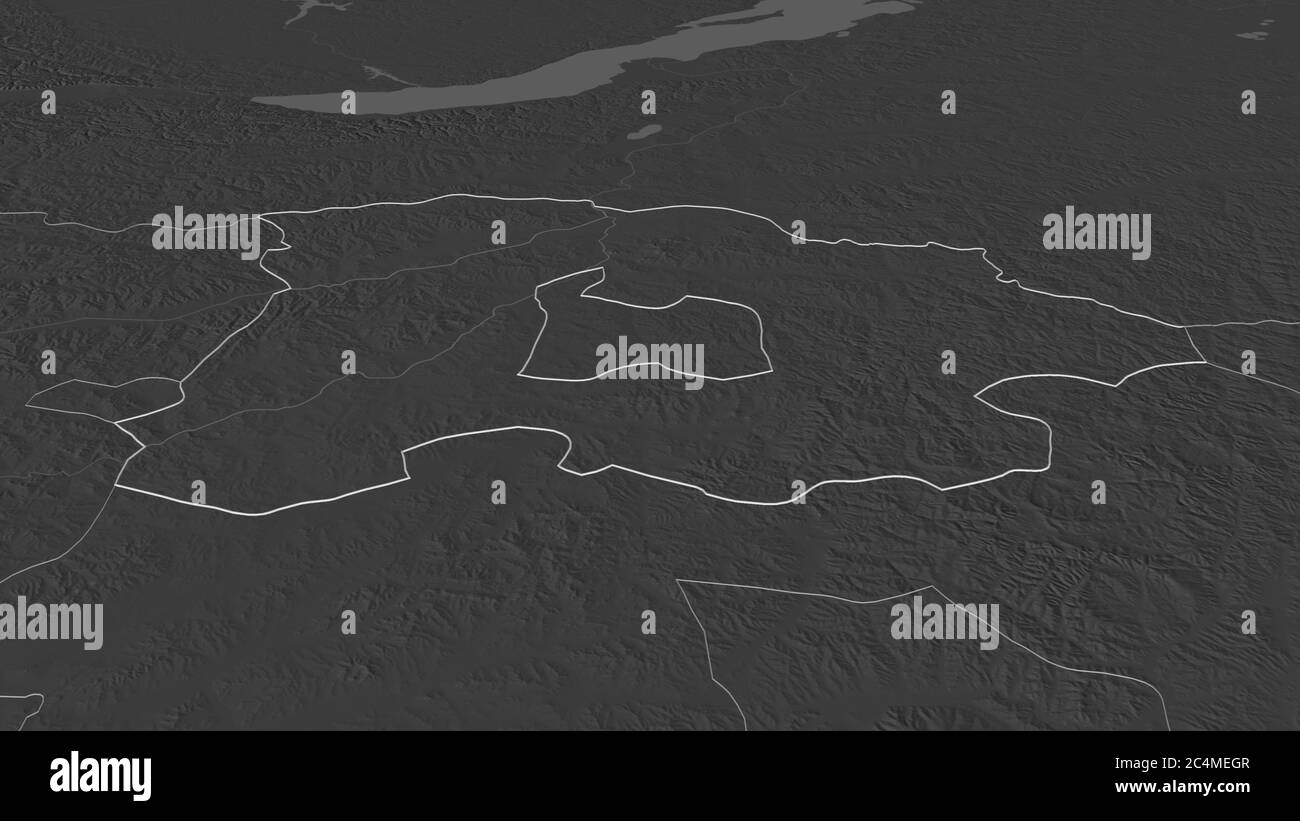 Zoom in on Selenge (province of Mongolia) outlined. Oblique perspective ...