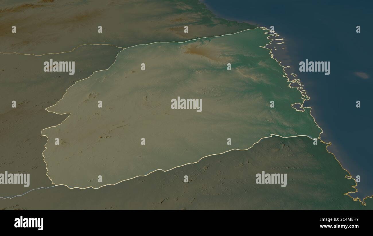 Zoom in on Cabo Delgado (province of Mozambique) outlined. Oblique ...