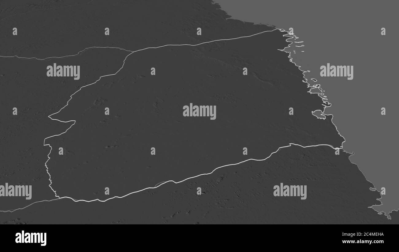 Zoom in on Cabo Delgado (province of Mozambique) outlined. Oblique ...