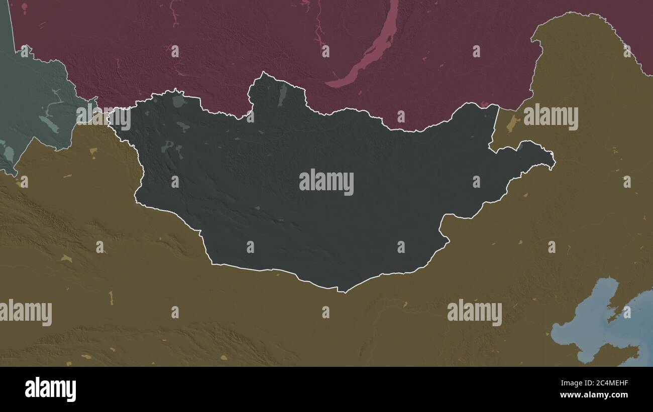 Outlined shape of the Mongolia area. Colored and bumped map of the ...